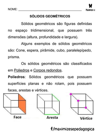 Sólidos Geométricos 4° e 5° ano.pdf | Arts and Crafts | Hobbies & Interests