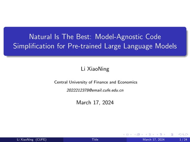 Natural Is The Best: Model-Agnostic Code Simplification for Pre-trained Large Language Models | PPT