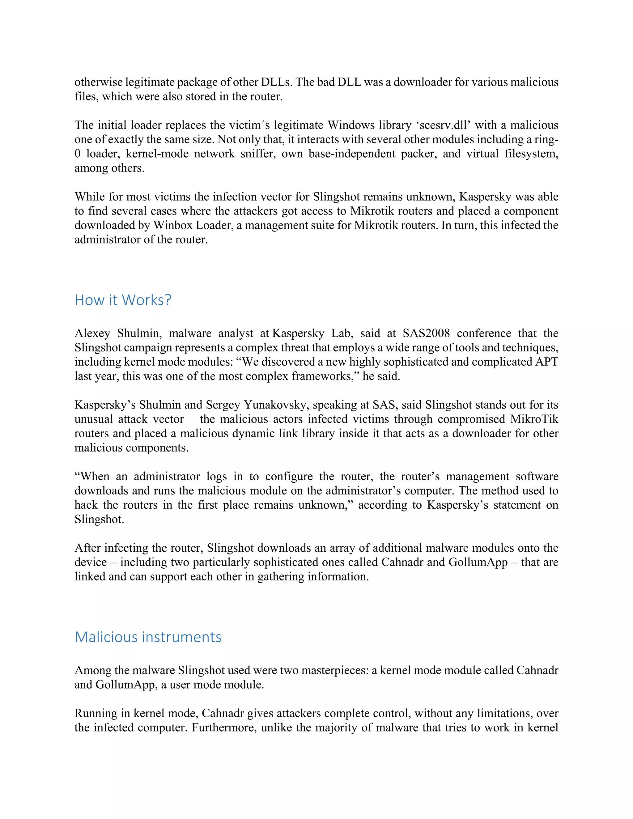 Slingshot APT - Critical Vulnerability through routers | PDF