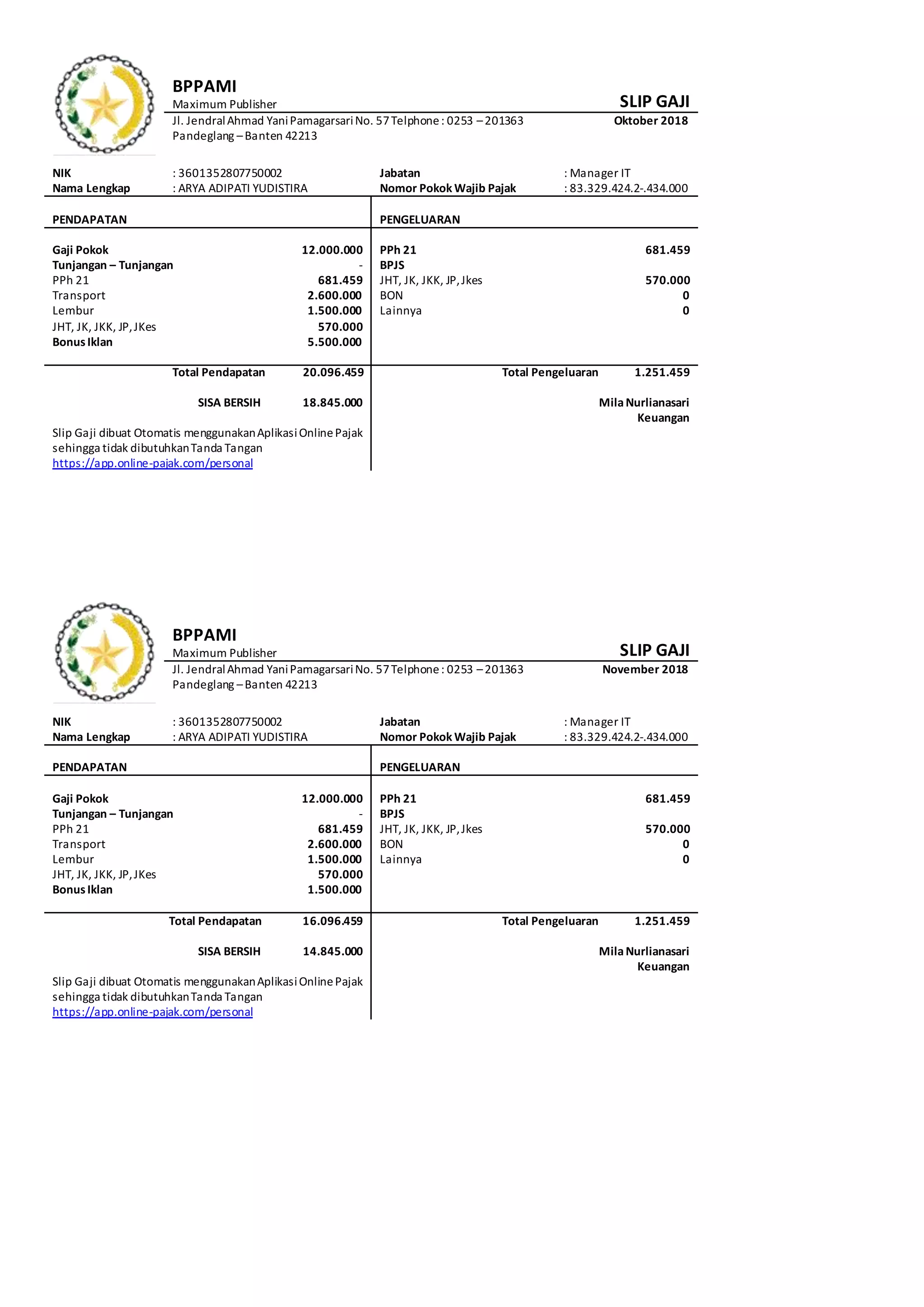 Slip Gaji Karyawan | PDF
