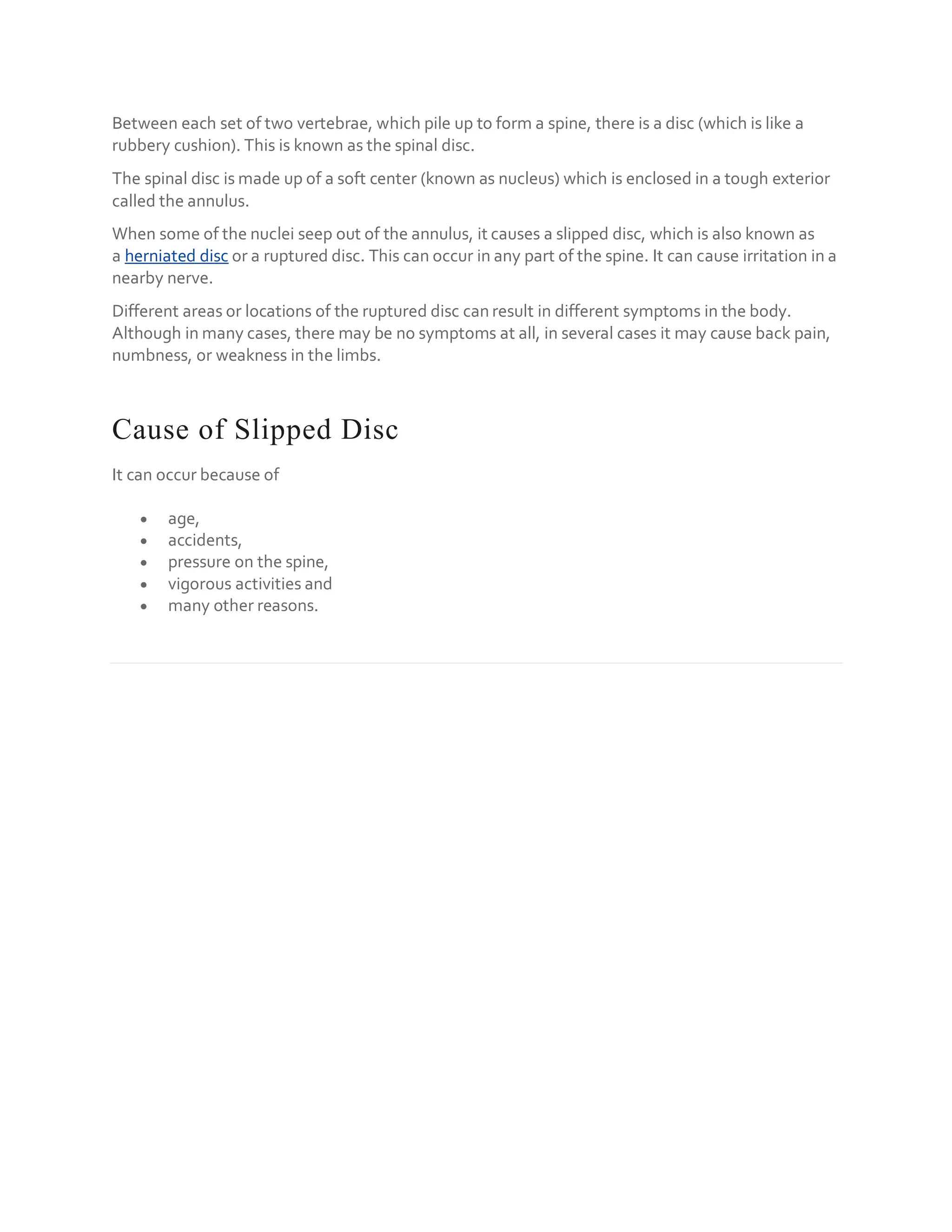 Slipped disc causes, symptoms and treatment. | PDF