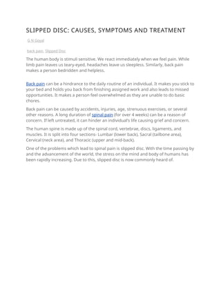 Slipped disc causes, symptoms and treatment. | DOCX