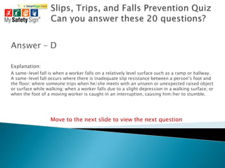 Slips, Trips, And Falls Prevention Quiz | PPTX