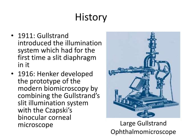 Slit lamp biomicroscopy and illumination techniques | PPTX | Eye and ...