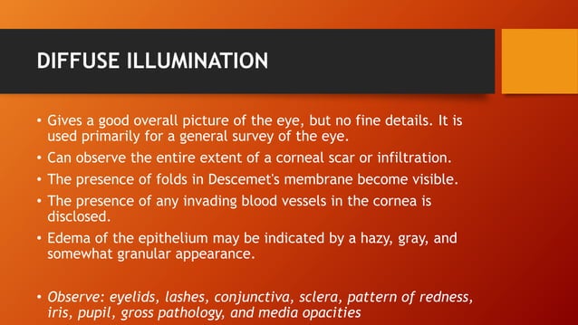 Slit lamp (methods of illumination) | PPTX | Eye and Vision Conditions ...