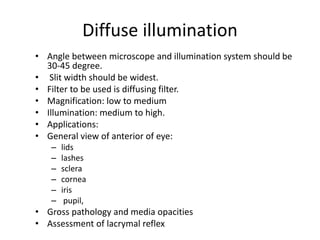 Slit Lamp Biomicroscopy.ecamination , types and procedures | PPTX