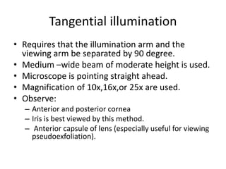Slit Lamp Biomicroscopy.ecamination , types and procedures | PPTX