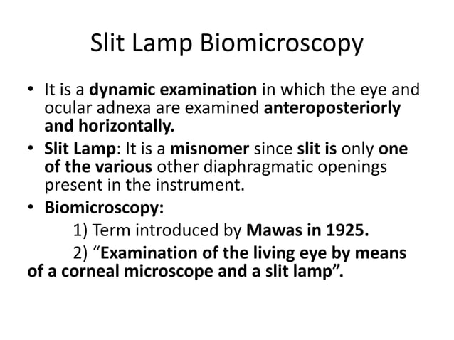 Slit lamp evaluation | PPTX
