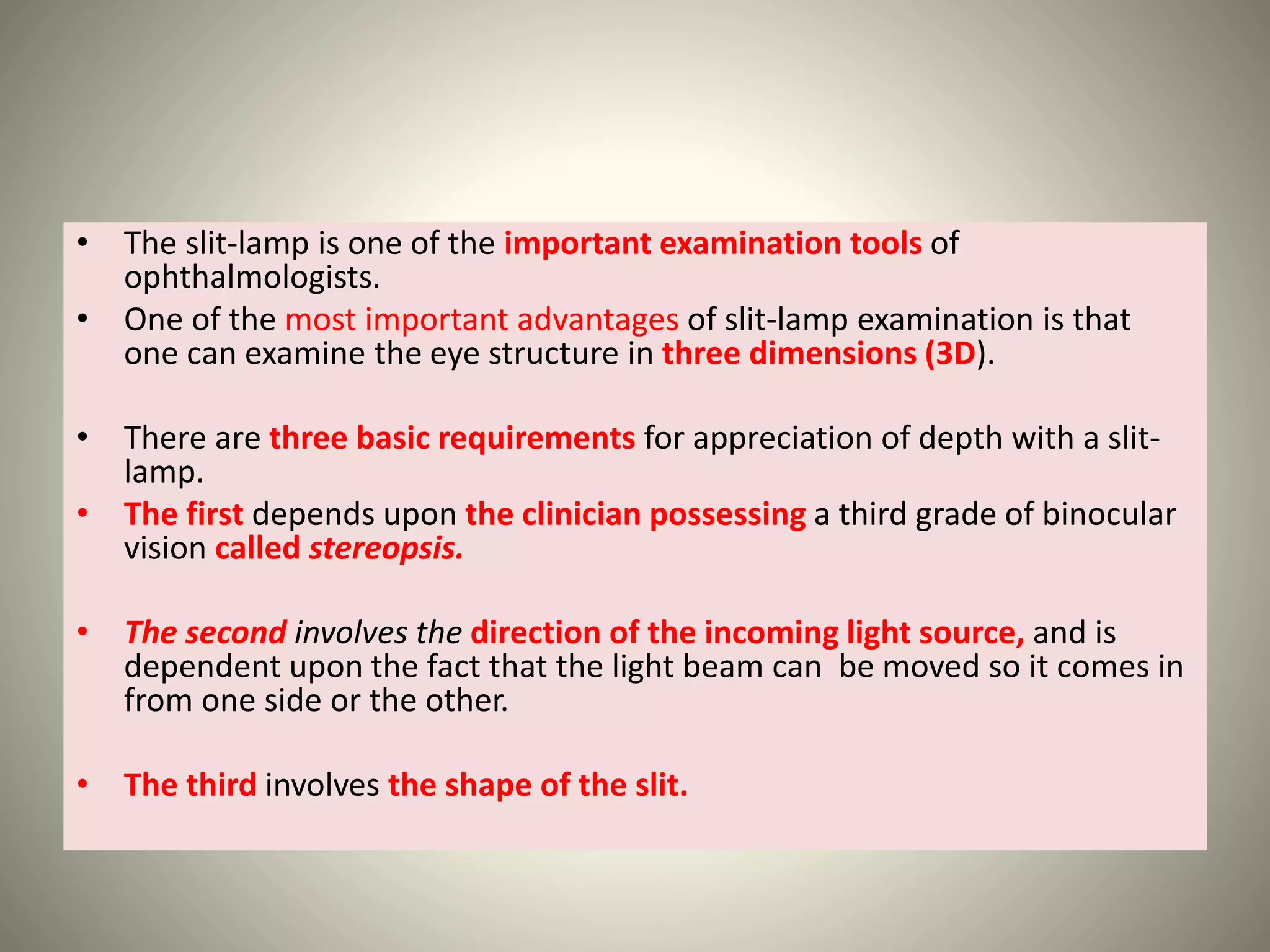 Slit lamp examination lecture | PPTX