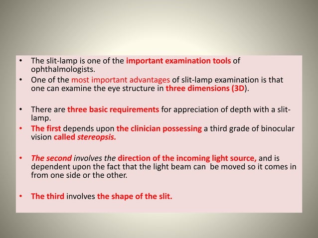 Slit lamp examination lecture | PPTX