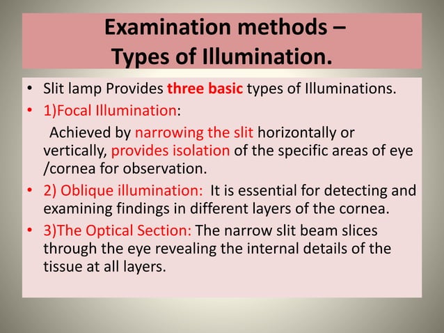 Slit lamp examination lecture | PPTX