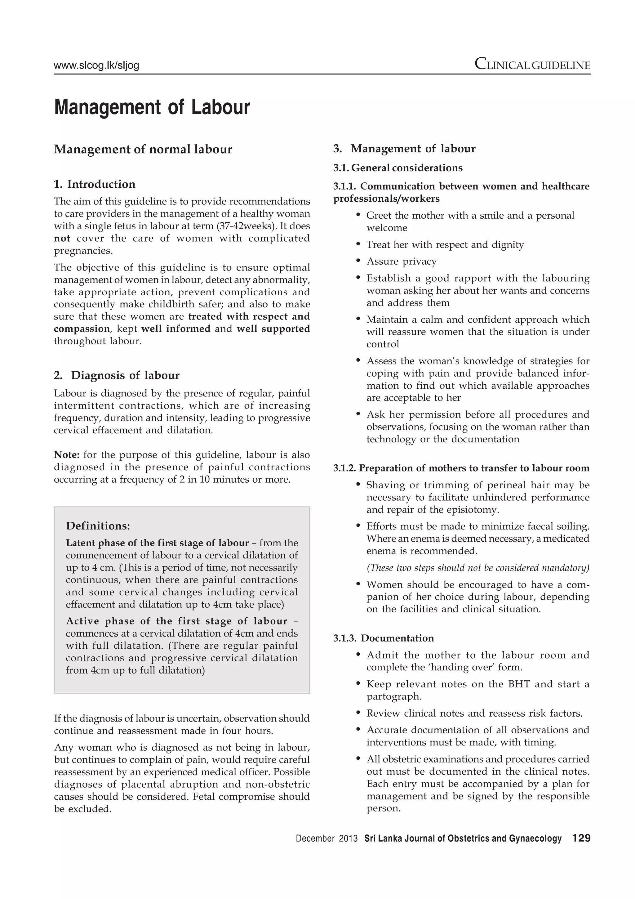 Management of labour SLJOG | PDF