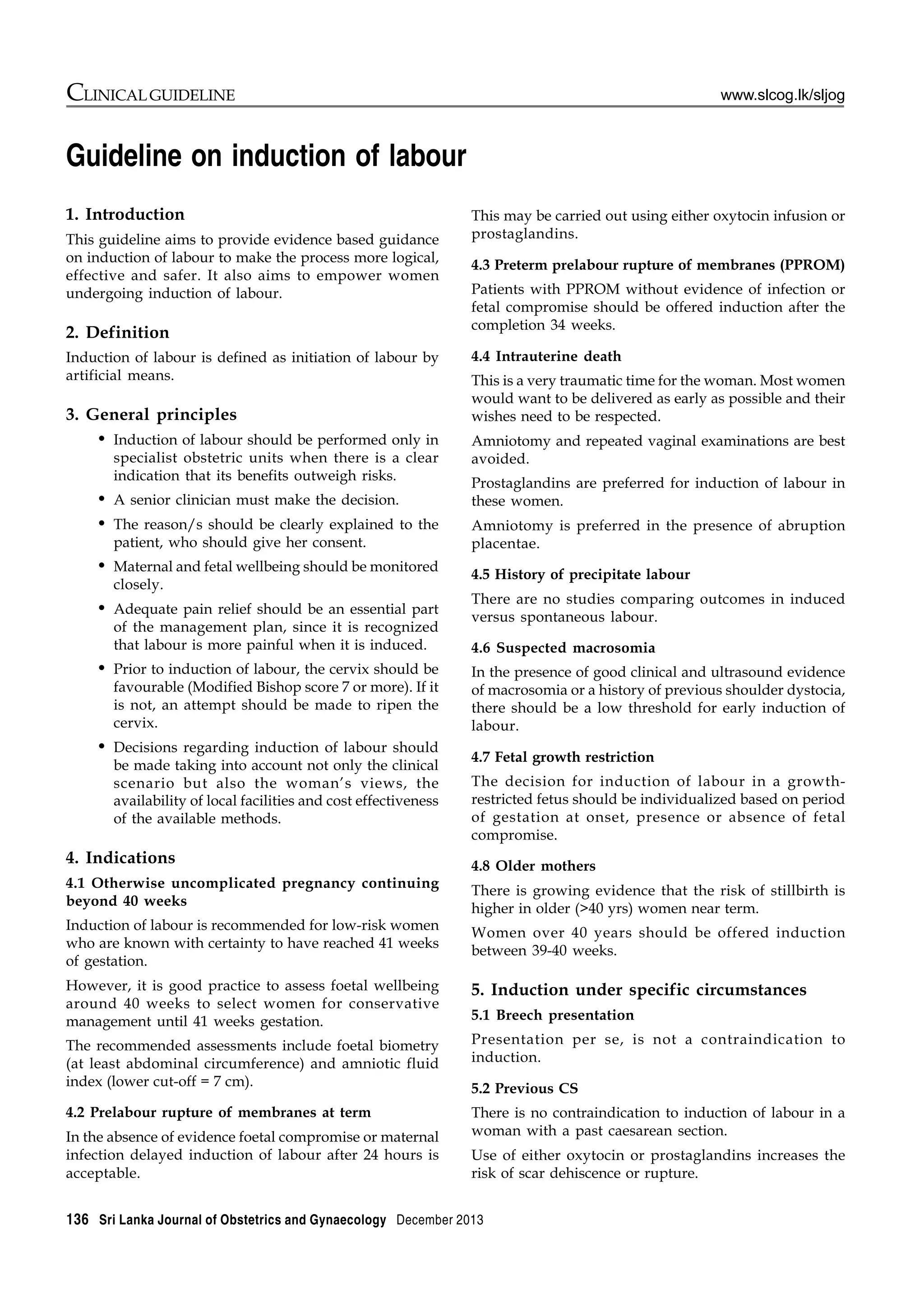 Induction of labour guidlines SLCOG | PDF