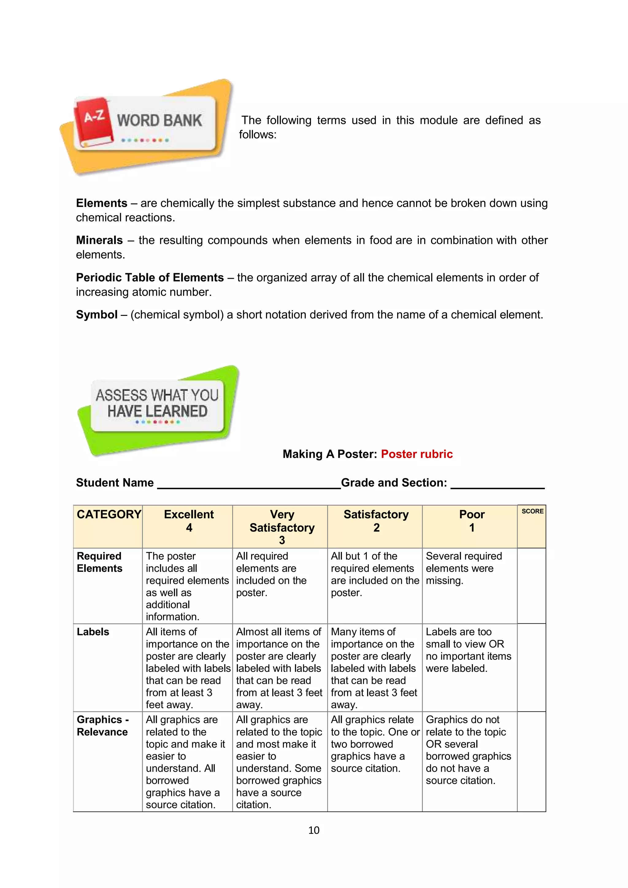 SLM # 6 -Grade 7 Science-1st Quarter-Poster of Common Elements with ...