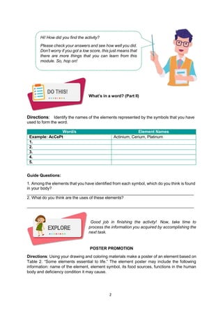 SLM # 6 -Grade 7 Science-1st Quarter-Poster of Common Elements with ...