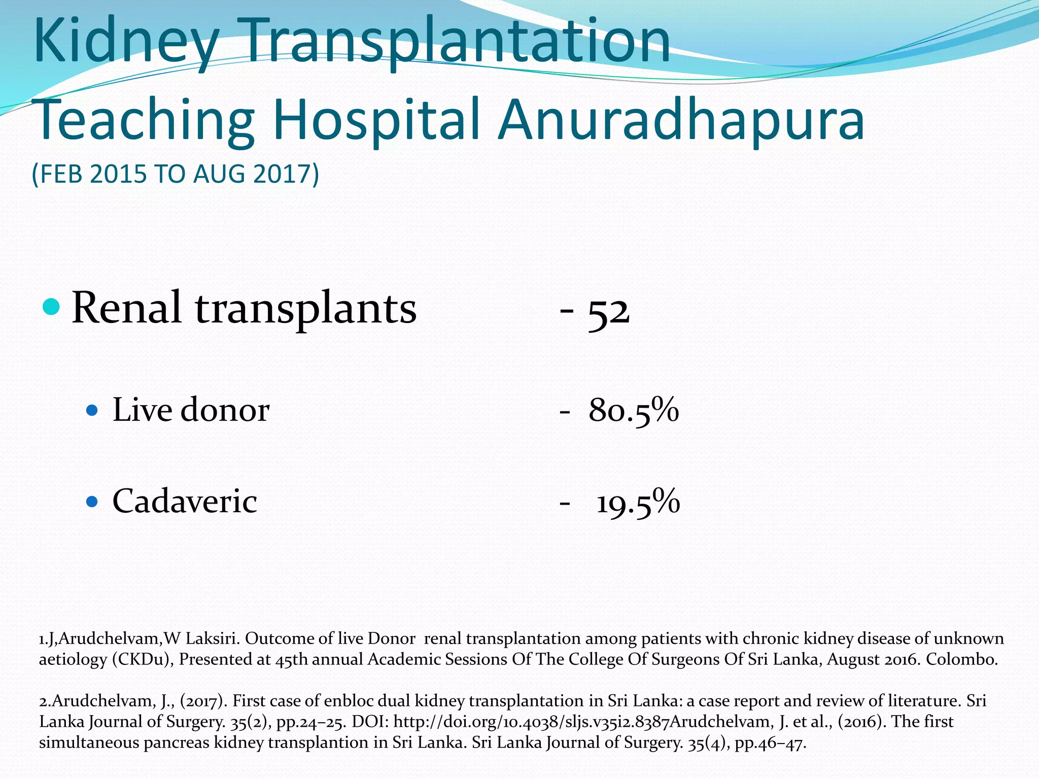 Kidney transplantation - Challenges and Experiences, SLMA Solid Organ ...