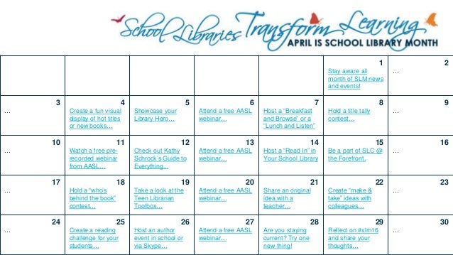 School Library Month Calendar of Ideas