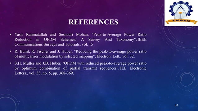 SLM-PTS BASED PAPR REDUCTION TECHNIQUES IN OFDM SYSTEM | PPTX | Digital Audio | Computer ...