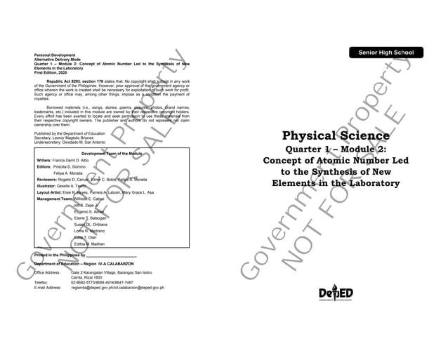 SLM SHS Physical Science Quarter 1 DepEd Calabarzon | PDF