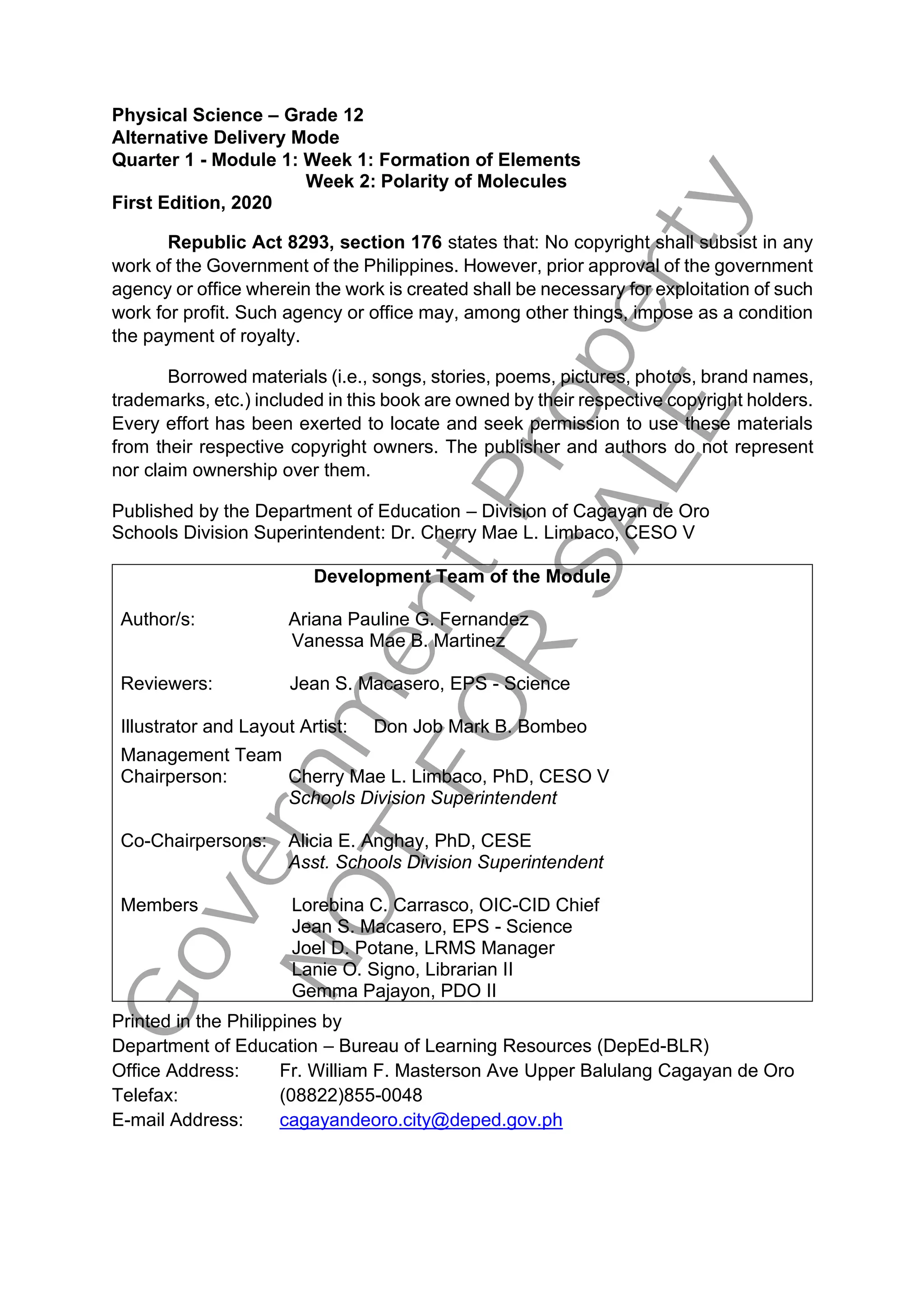 SLM SHS Physical Science Quarter 1 DepEd CDO | PDF