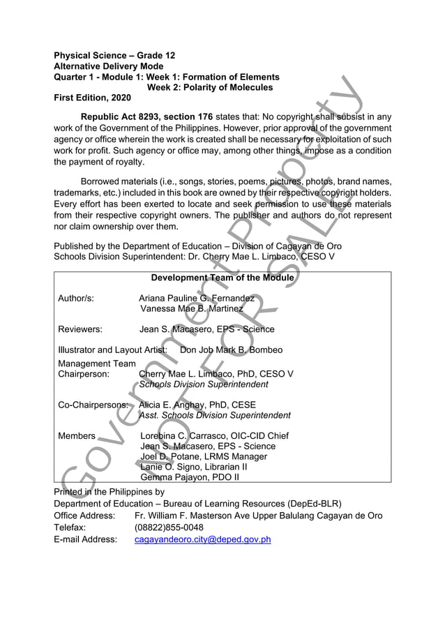 SLM SHS Physical Science Quarter 1 DepEd CDO | PDF