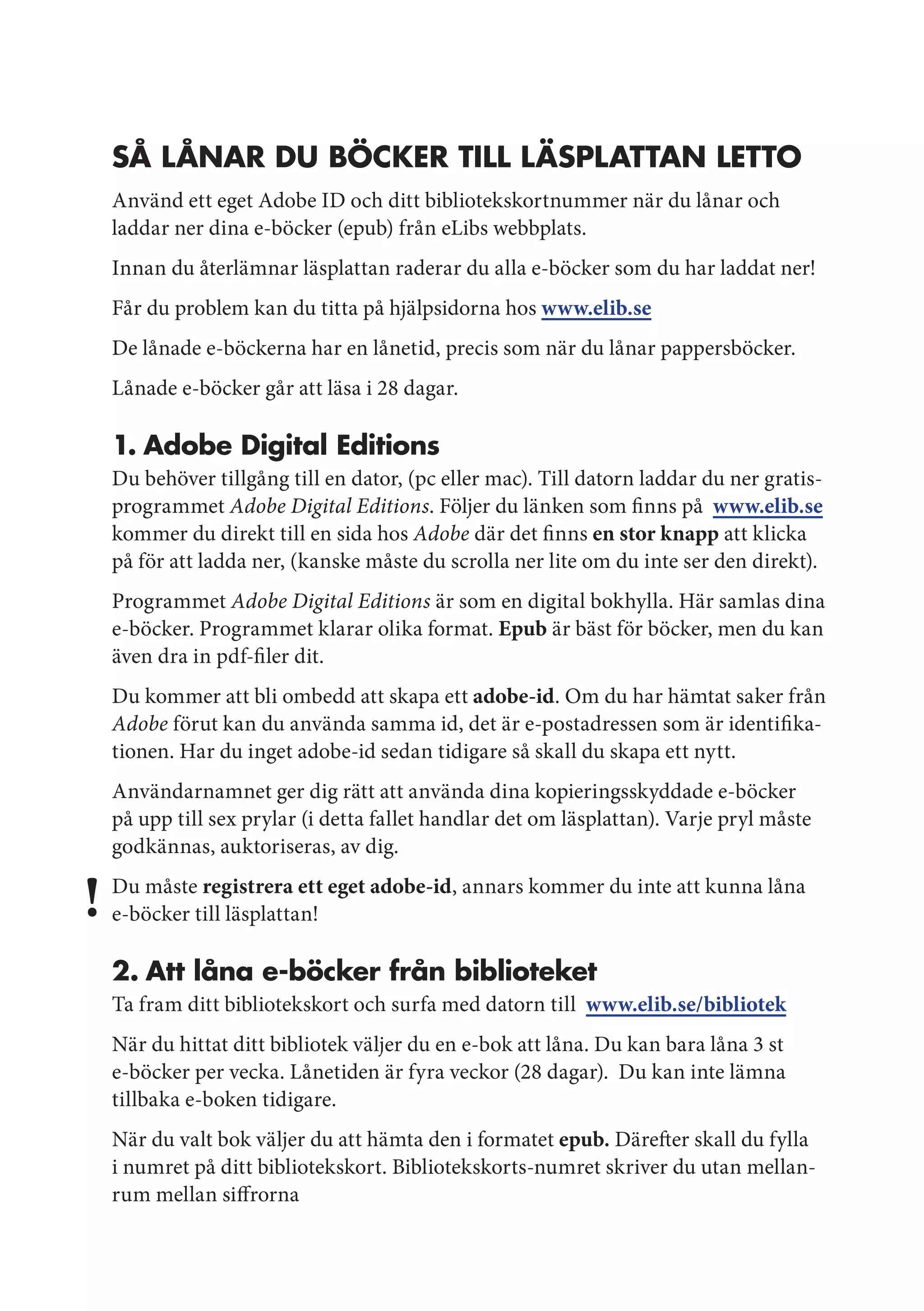 Manual läsplatta Letto | PDF