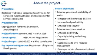 Ecological restoration of Kapiriggama Cascade Tank Systems | PPT