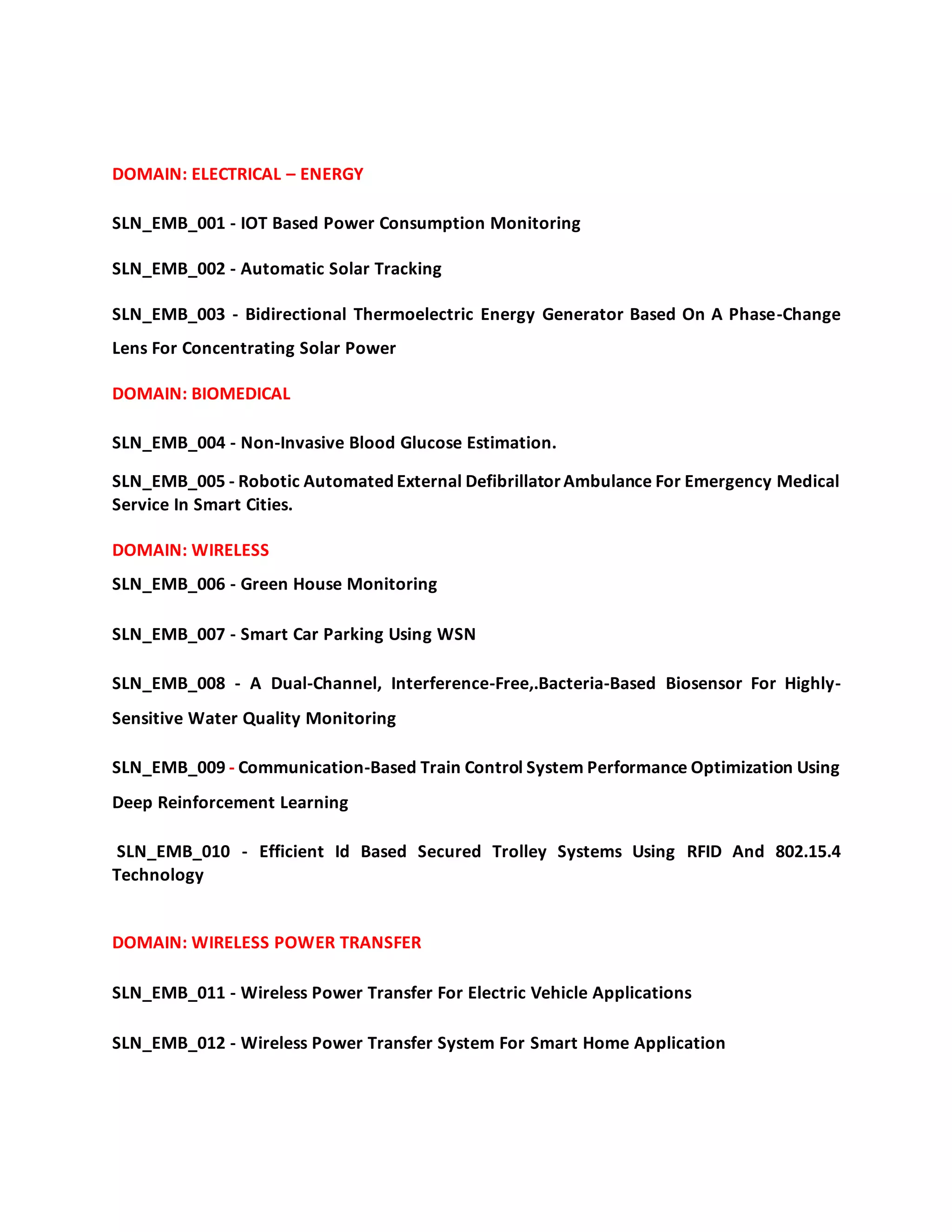 Final Year Project Titles 2018 2019 from SLN Technologies | PDF