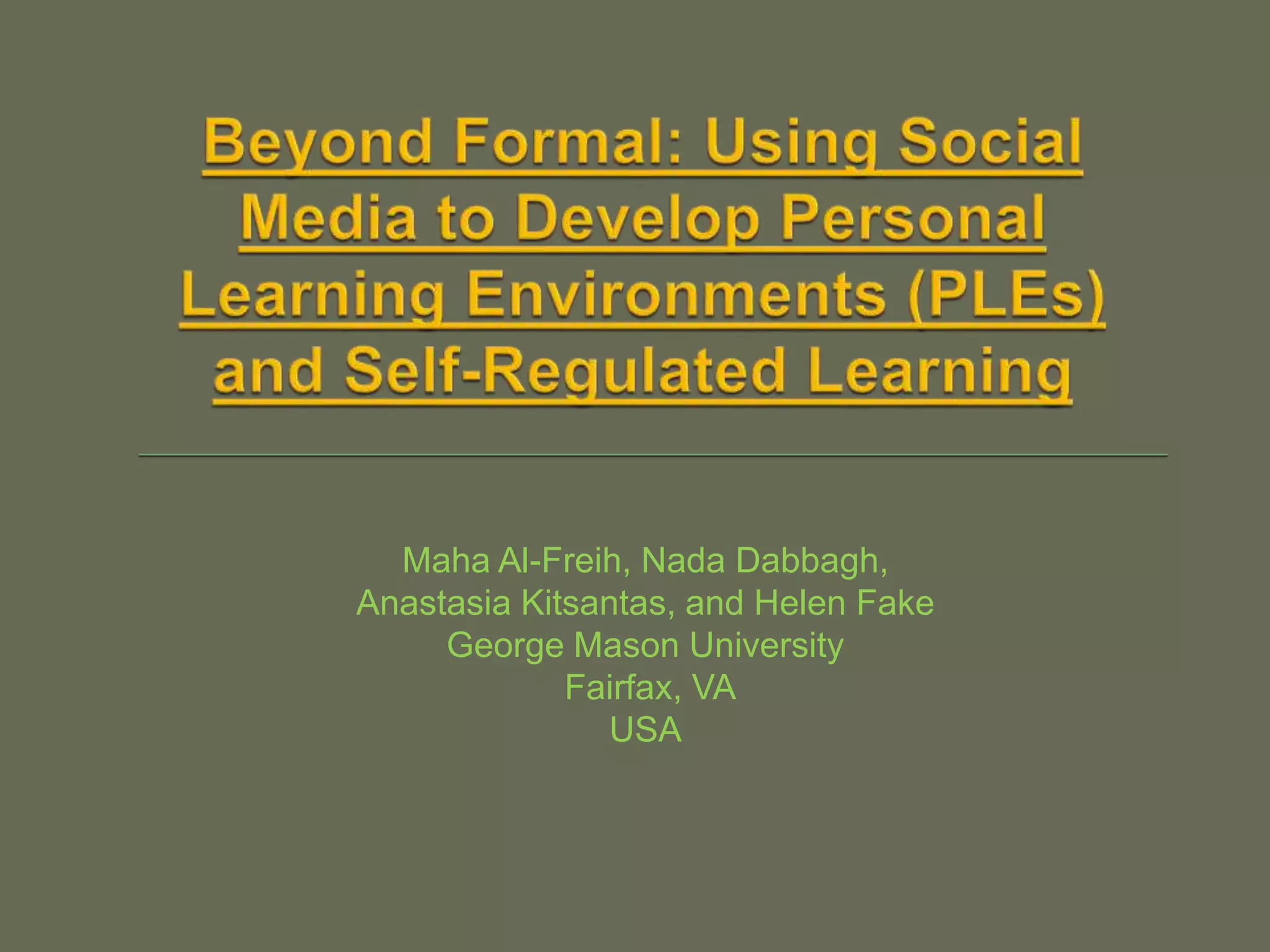 Beyond Formal: Using Social Media to Develop Personal Learning ...
