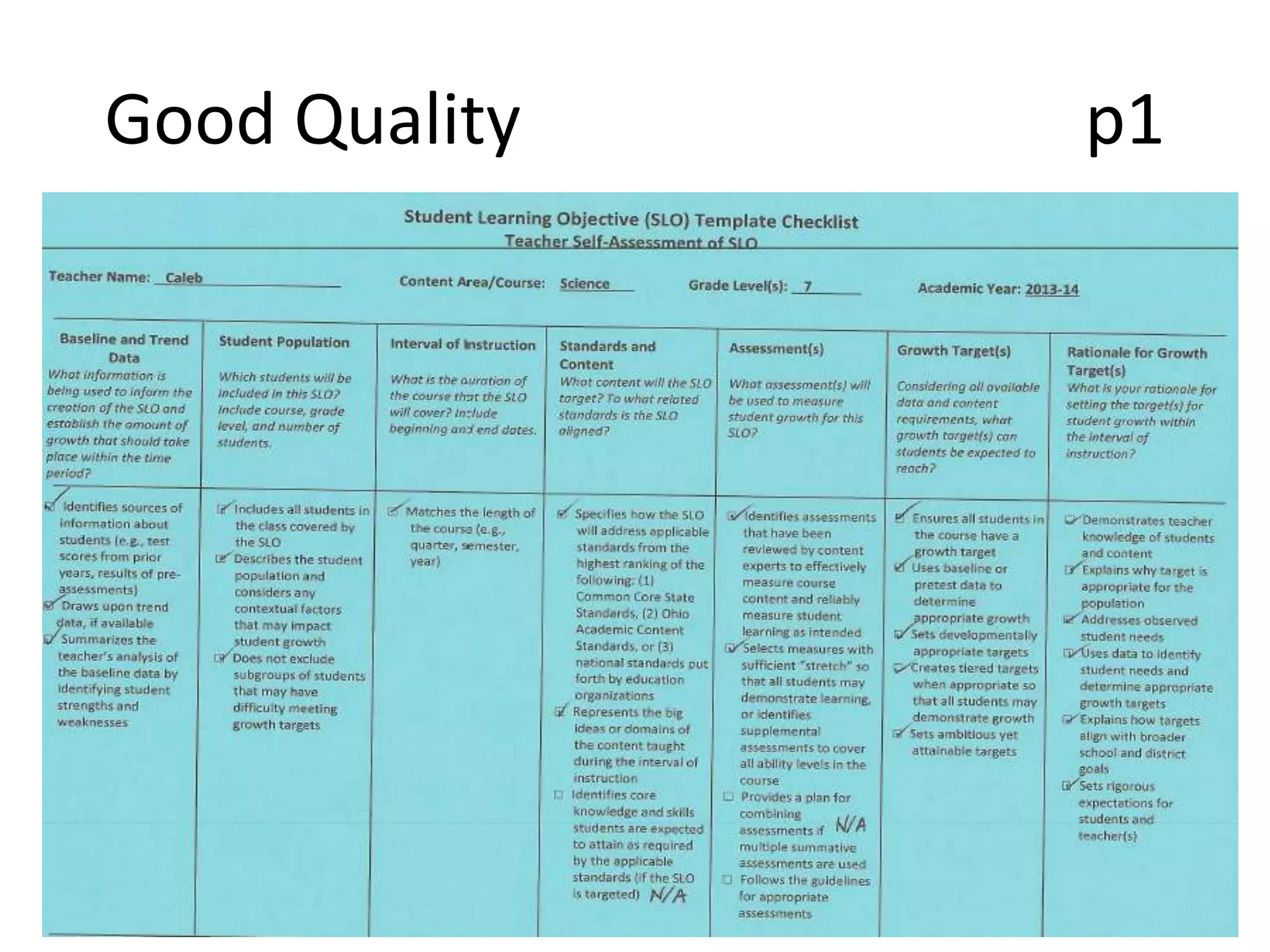 SLO example- Good Quality | PPTX