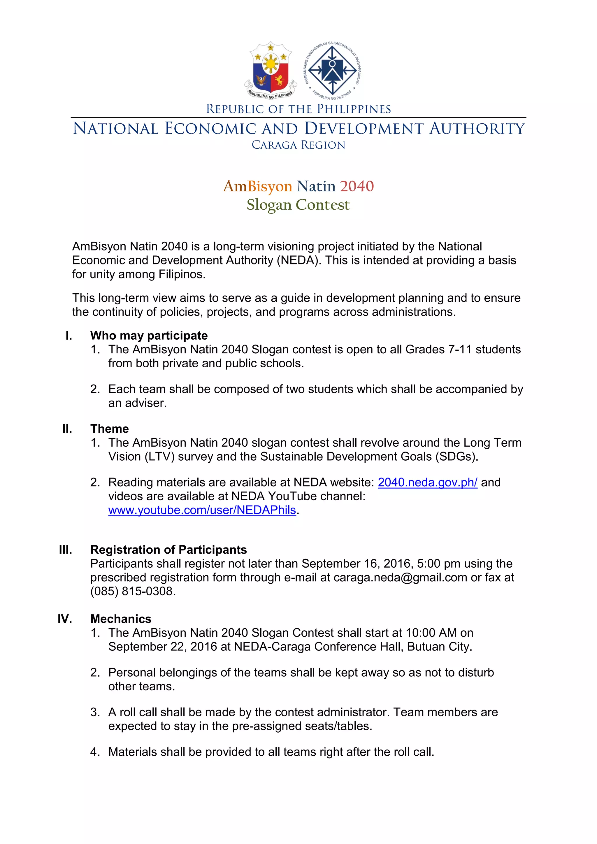 AmBisyon Natin 2040 Knowledge Olympics: Slogan-Making Contest Mechanics ...