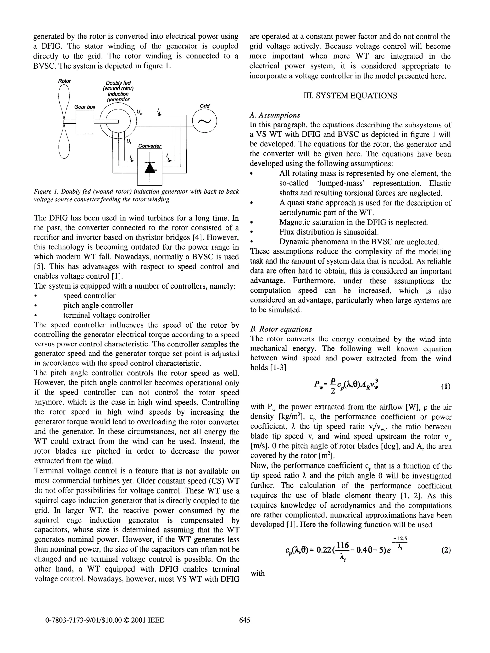 Dynamic Modelling Of A Wind Turbine With Doubly Fed Induction Generator