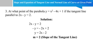 Slope and Equation of Tangent Line and Normal Line of Curve at Given ...