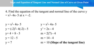 Slope and Equation of Tangent Line and Normal Line of Curve at Given ...