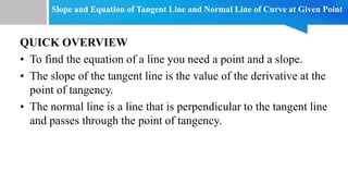 Slope and Equation of Tangent Line and Normal Line of Curve at Given ...