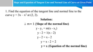 Slope and Equation of Tangent Line and Normal Line of Curve at Given ...