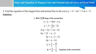 Slope and Equation of Tangent Line and Normal Line of Curve at Given ...