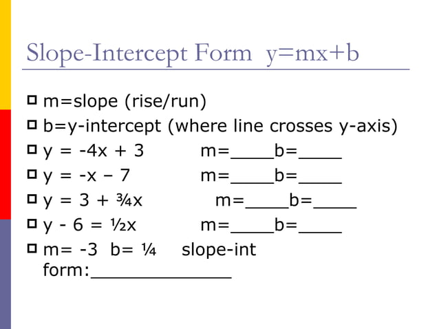 Slope intercept & direct variation | PPT