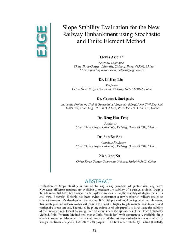 Slope Stability Evaluation for the New Railway Embankment using Stochastic & Finite Element ...