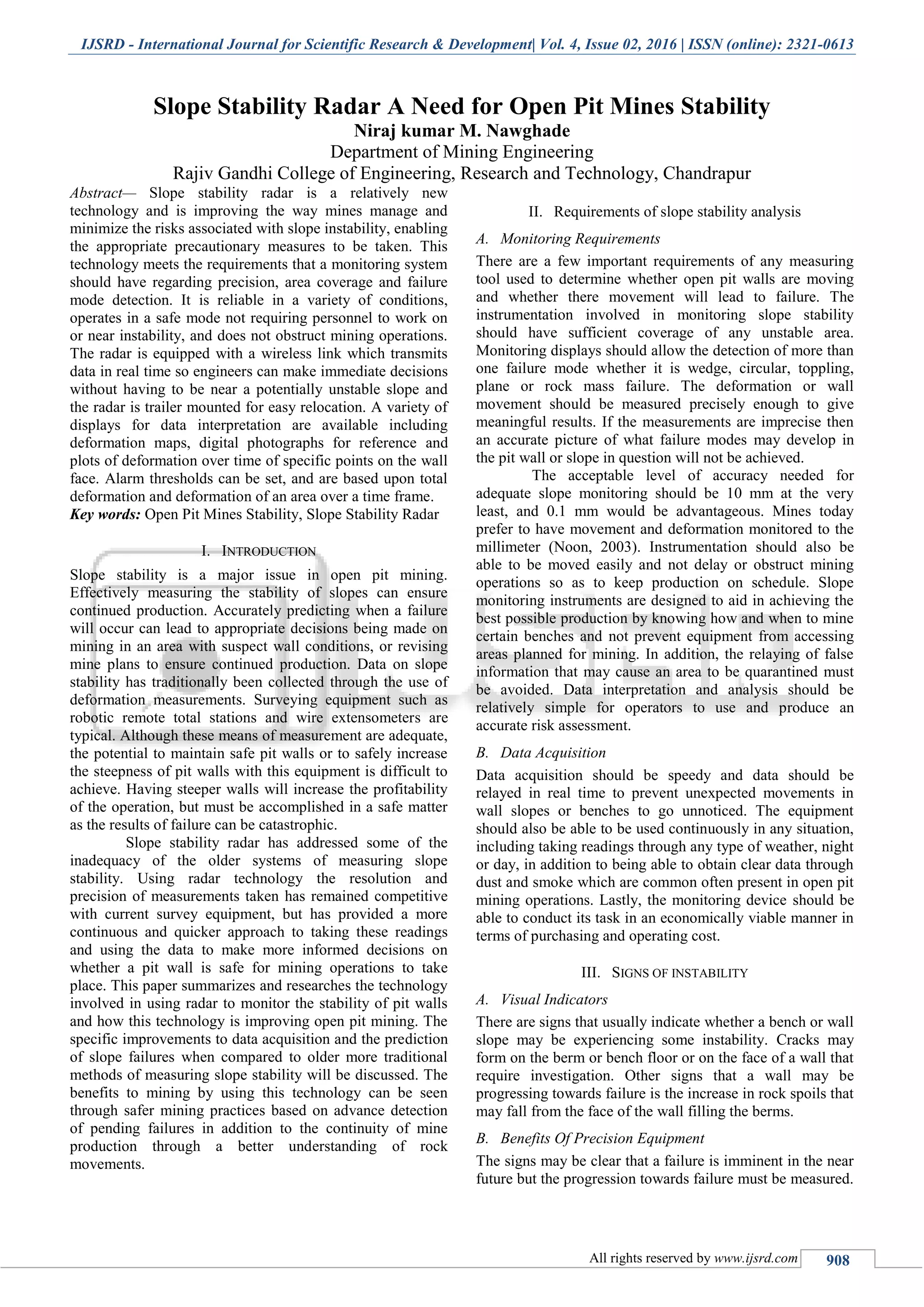Slope stability radar a need for open pit mines stability | PDF