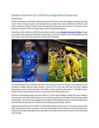 Slovakia vs Romania Euro 2024 Group Stage Match Preview and Prediction ...