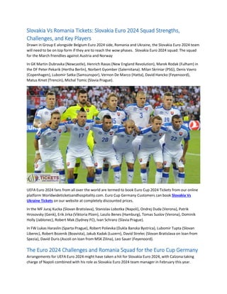 Slovakia Vs Romania Slovakia Euro 2024 squad Francesco Calzona's full ...