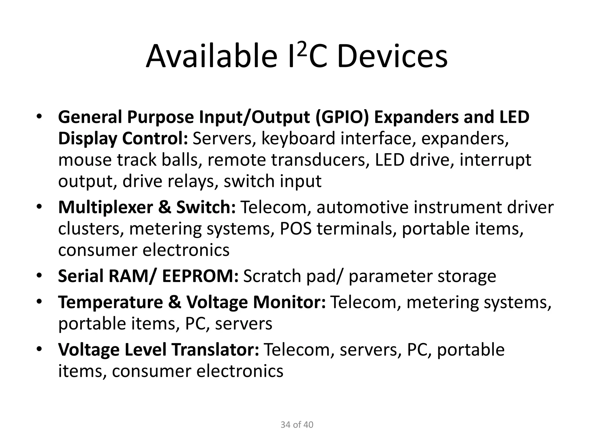 Slow peripheral interfaces (i2 c spi uart) | PPTX | Computer Networking | Computing