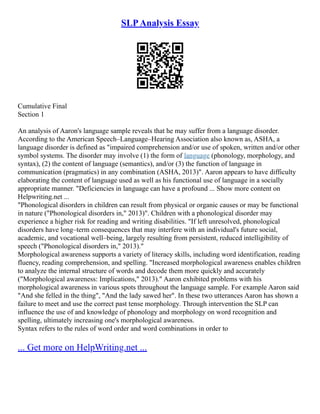 SLP Analysis Essay | PDF