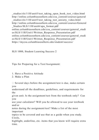 SLS 1000, Student Learning Success 1 UNIT V STUDY GUID.docx