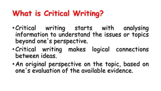 CRITICAL READING AND WRITING FOR EXAMINATIONS | PPTX