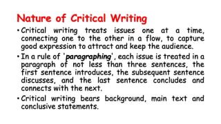 CRITICAL READING AND WRITING FOR EXAMINATIONS | PPTX