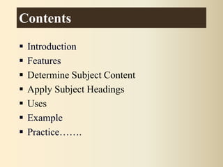 SEARS LIST OF SUBJECT HEADINGS (PRACTICE) | PPSX