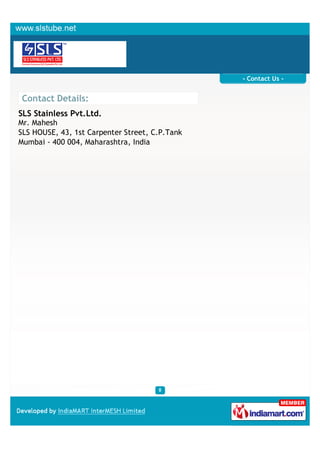 SLS Stainless Pvt.Ltd, Mumbai, Seamless Pipes | PDF