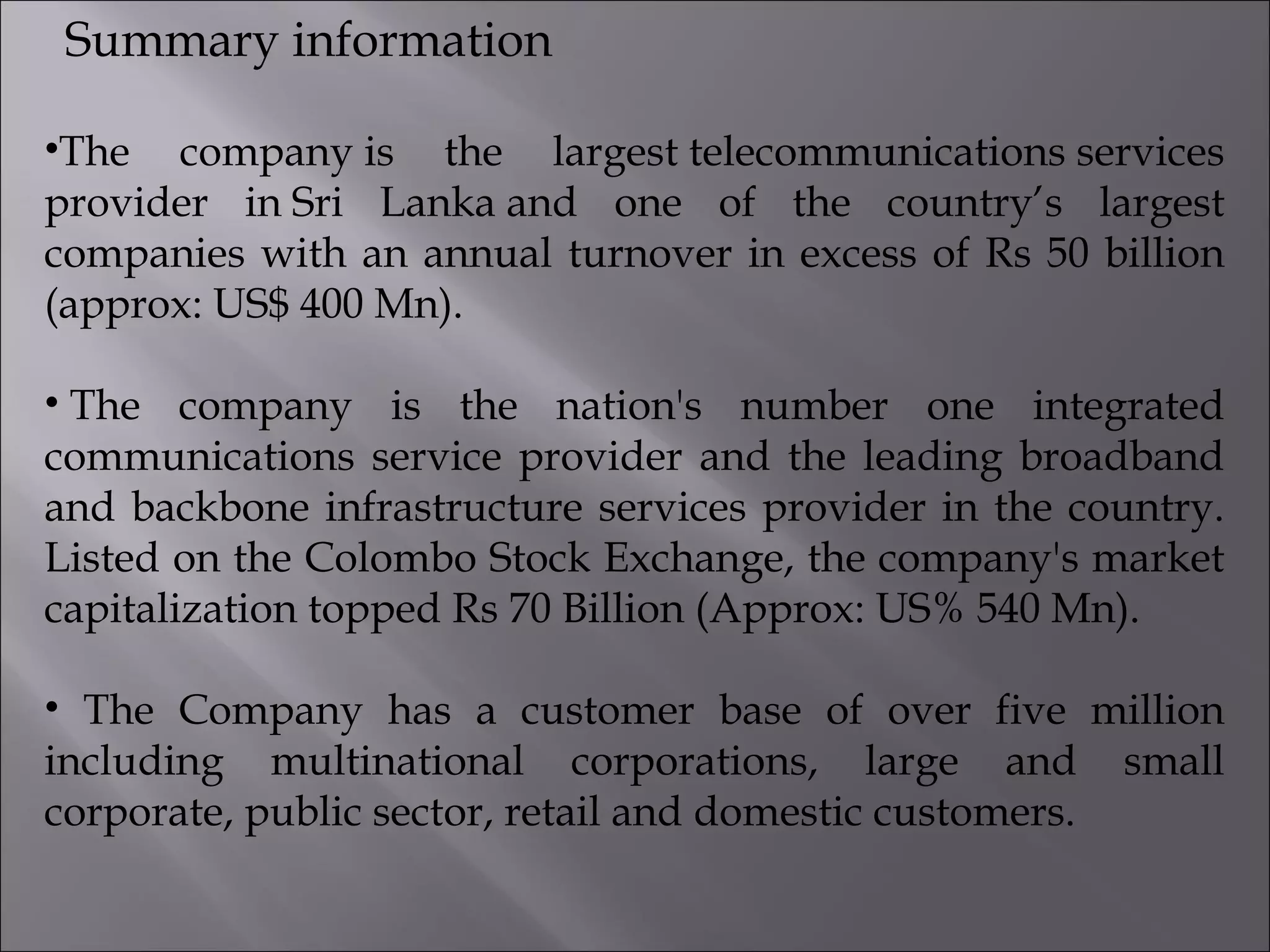 FULLY INTEGRATED TELECOMUNICATIONS SERVICE PROVIDER | PPT
